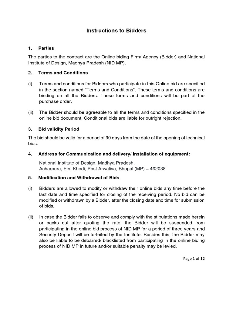 Instructions To Bidders: 1. Parties | PDF | Business | Business Law