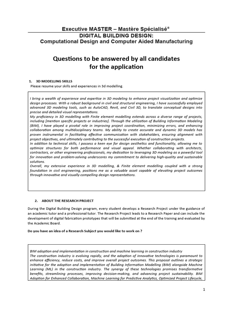 Additional - Questions Application DBD 2023 2024 | PDF | Building Information Modeling | 3 D ...