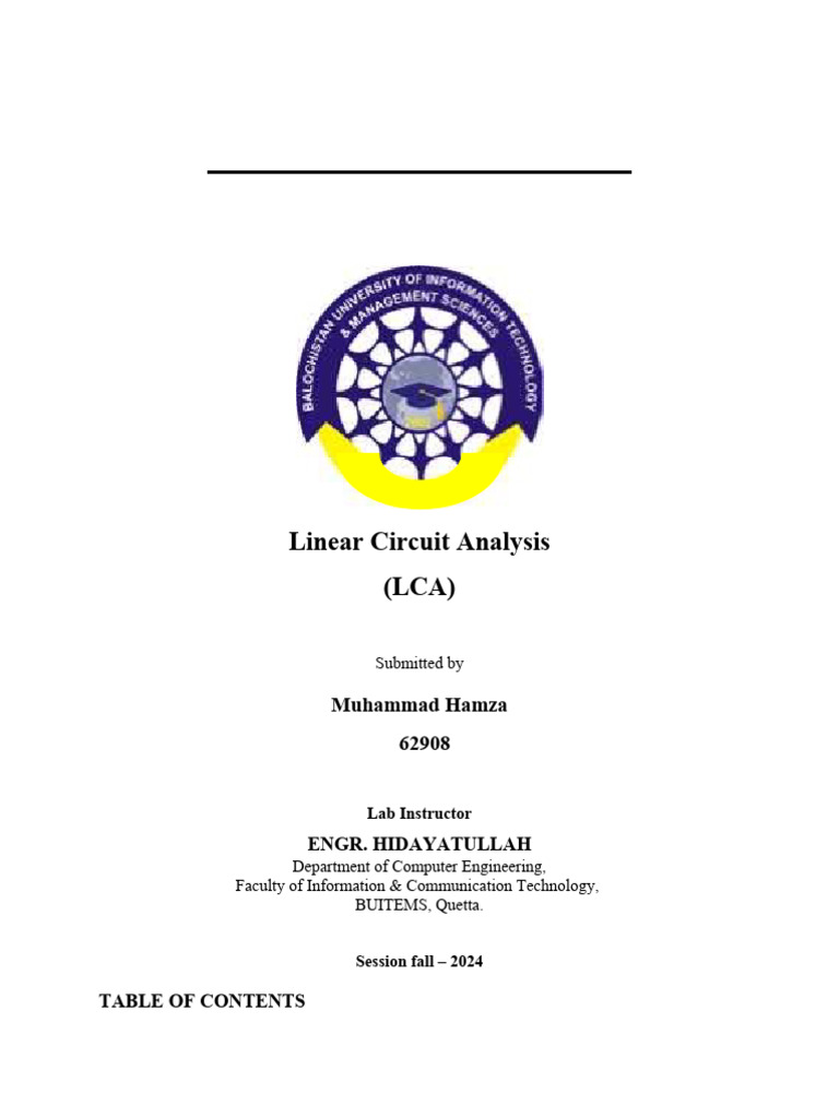 62908-Muhammad Hamza-CE-LCA Lab 9 To 13 | PDF | Electrical Network ...