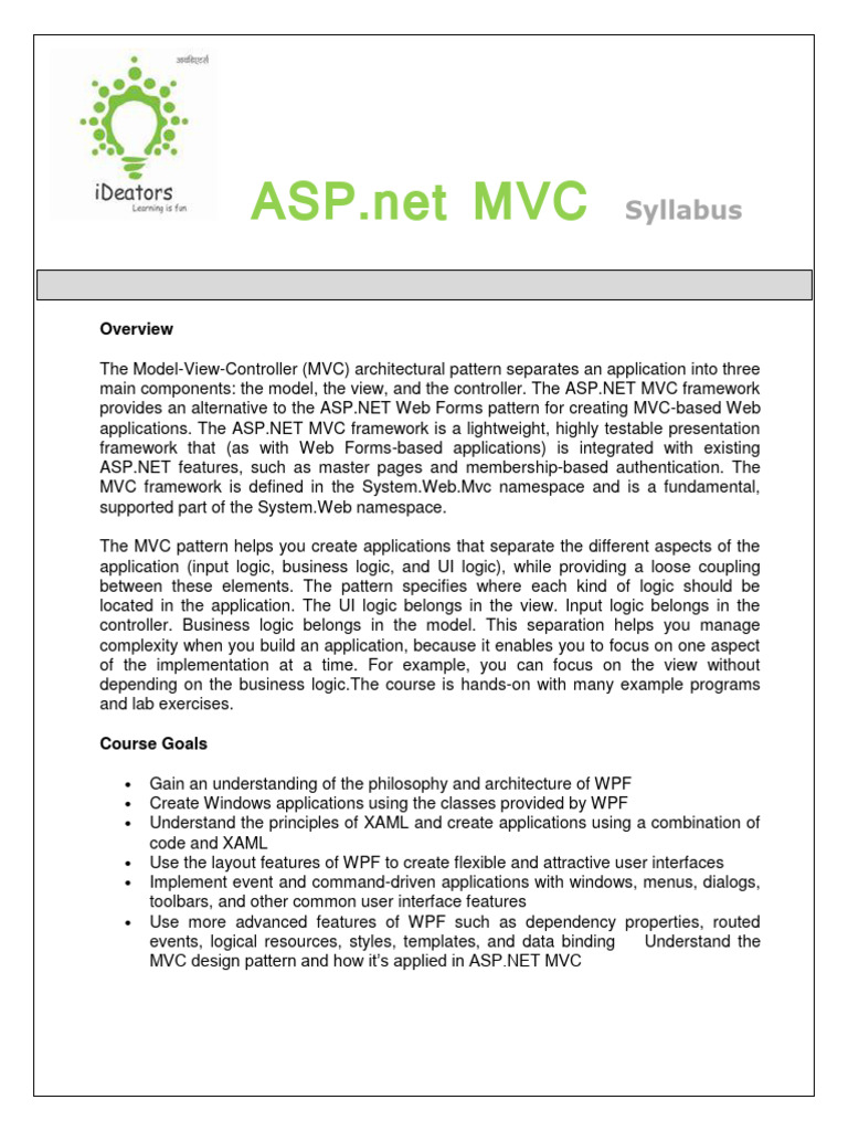Documents 4052 Asp Netmvc Pdf Modelviewcontroller Ajax Programming