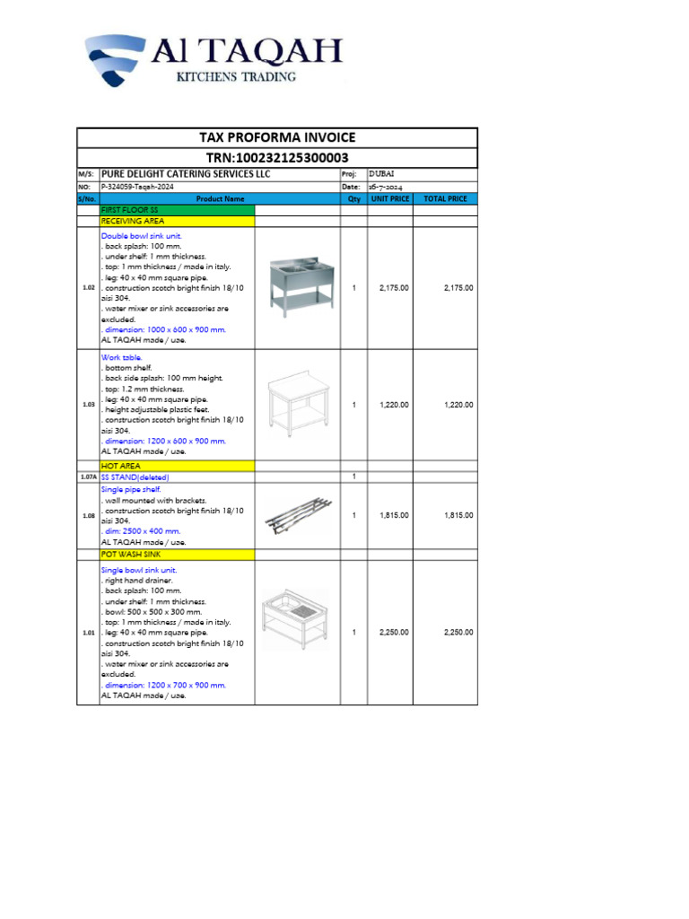 Tax Proforma Invoice P-324059 - Pure Delight Catering Services LLC Ss ...
