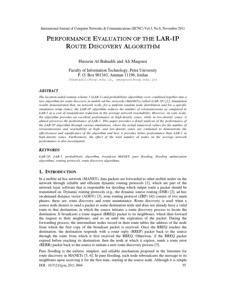 Performance Evaluation of The LAR-1P Route Discovery Algorithm | PDF | Wireless Ad Hoc Network ...