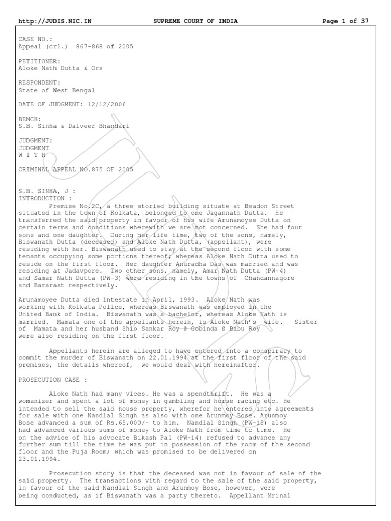 Aloke Nath Dutta v. State of W.B | PDF | Confession (Law) | Prosecutor