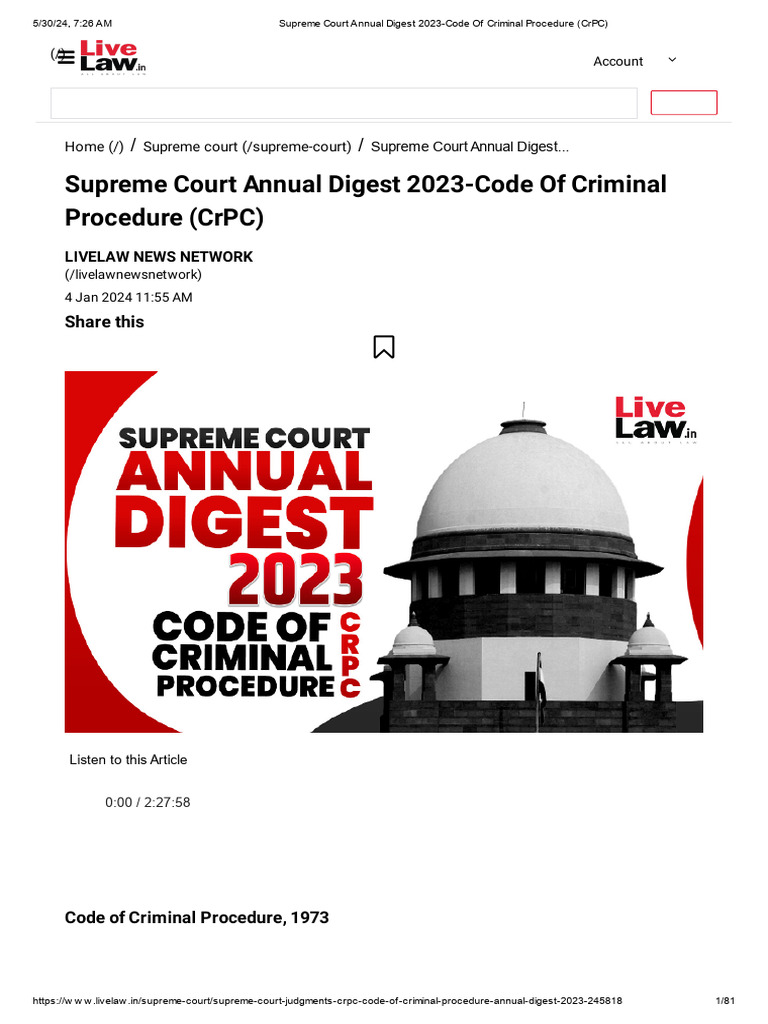 Supreme Court Annual Digest 2023-Code of Criminal Procedure (CRPC) | PDF | Criminal Procedure In ...
