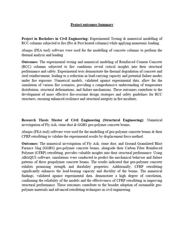 Projects Outcomes | PDF | Concrete | Structural Engineering