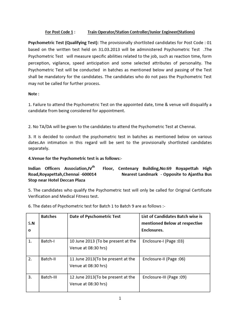 Psychometric Test-Batch Wise Schedule | PDF | Cinema Of India | Film ...