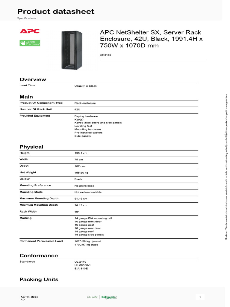 Schneider Electric - NetShelter-SX-Enclosures - AR3150 | PDF