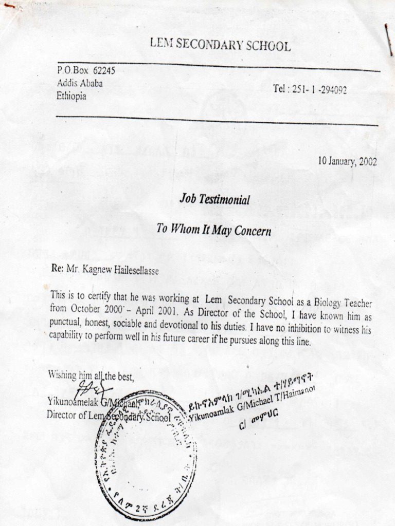 Lem Secondary School Letter Of Job Experience Pdf