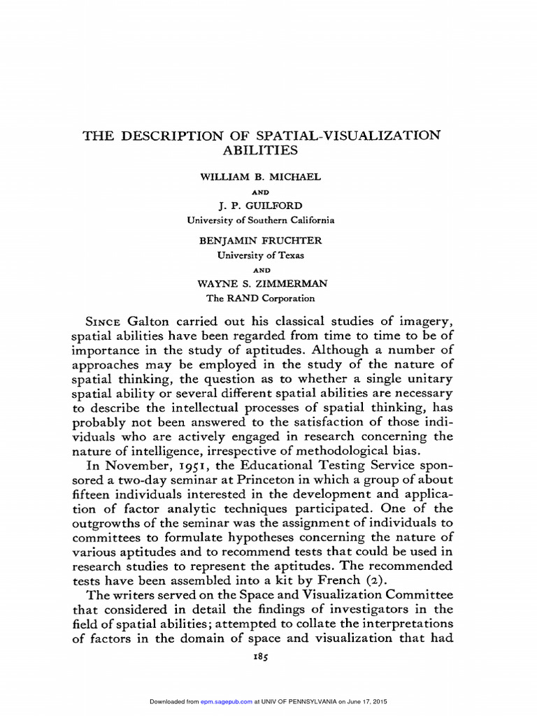 THE DESCRIPTION OF SPATIAL-VISUALIZATION Abilities | PDF | Mental Image | Mental Processes