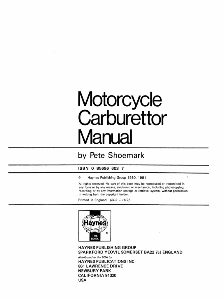 Haynes Motorcycle Carburettor Manual | PDF