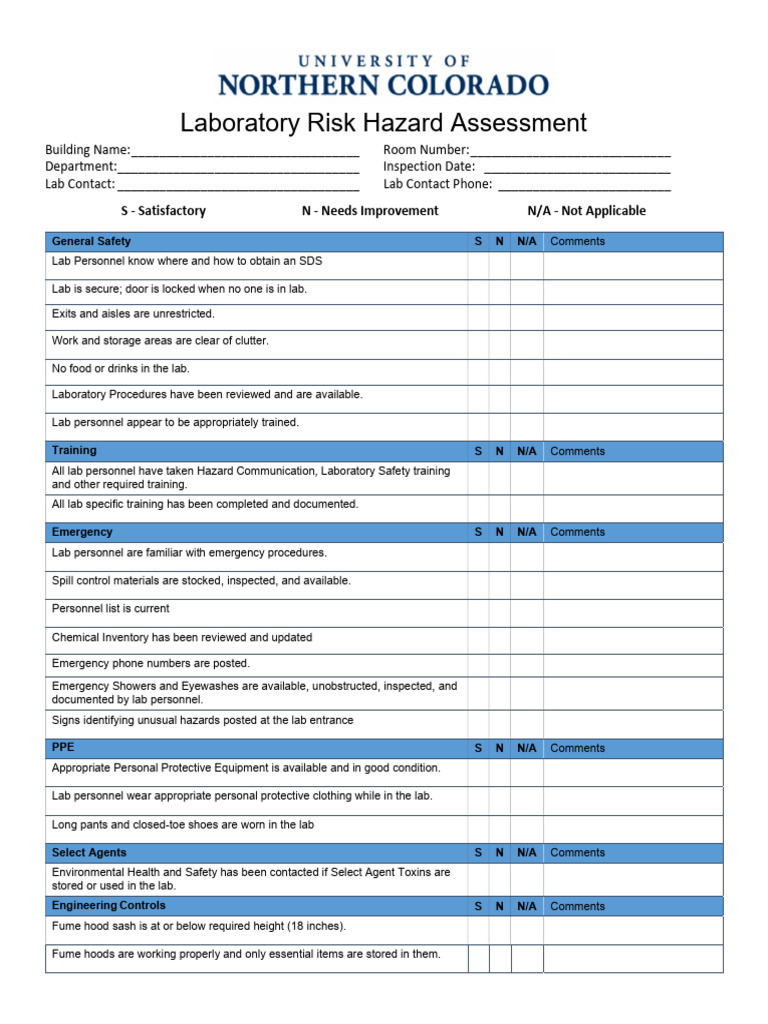 Laboratory Risk Hazard Assesment Form | PDF | Laboratories | Personal Protective Equipment
