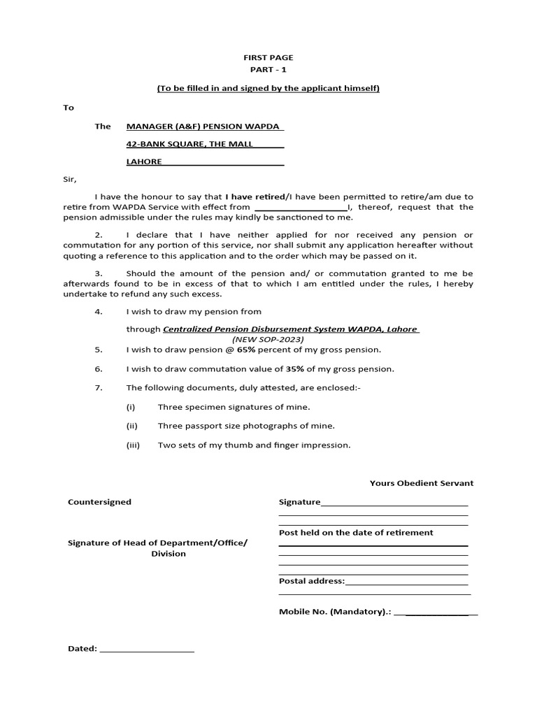 WAPDA Pension Application Form | PDF