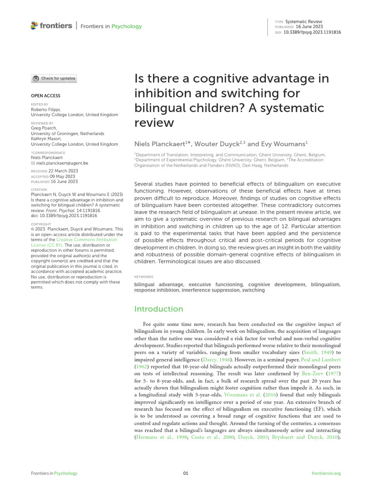 Is There A Cognitive Advantage in Inhibition and S | PDF | Executive ...