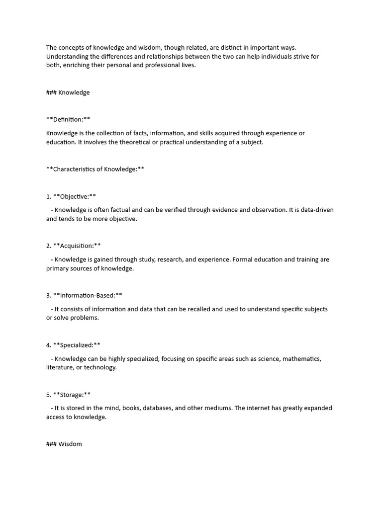 Knowledge vs. Wisdom: Key Differences | PDF | Knowledge | Wisdom