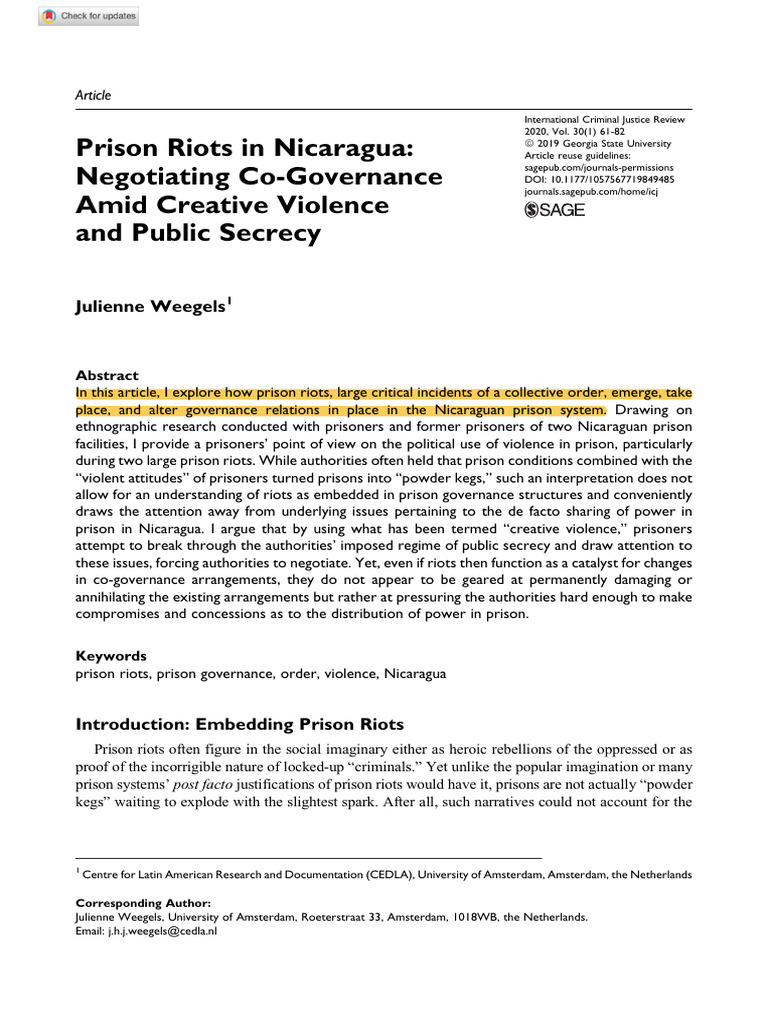 Weegels - Prison Riots in Nicaragua - 2020 | PDF | Prison | Violence
