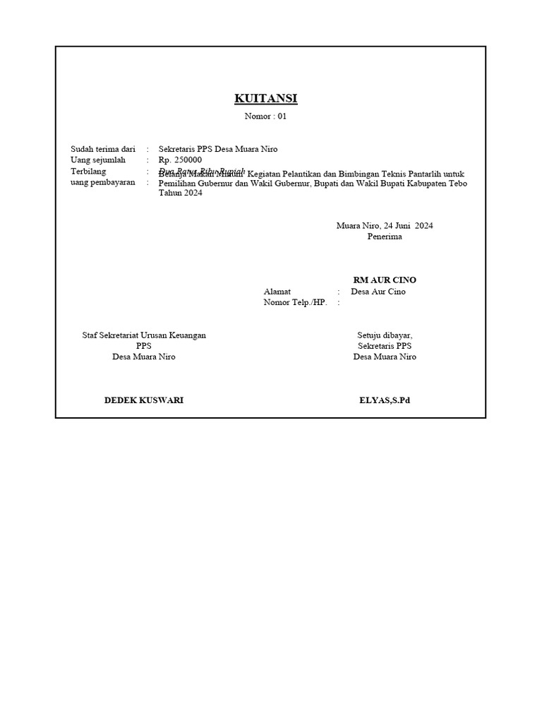 Form Kwitansi Pilkada 2024 | PDF