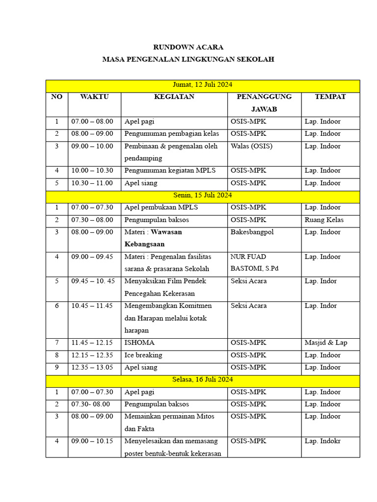 Rundown MPLS 2024 Sekolah | PDF