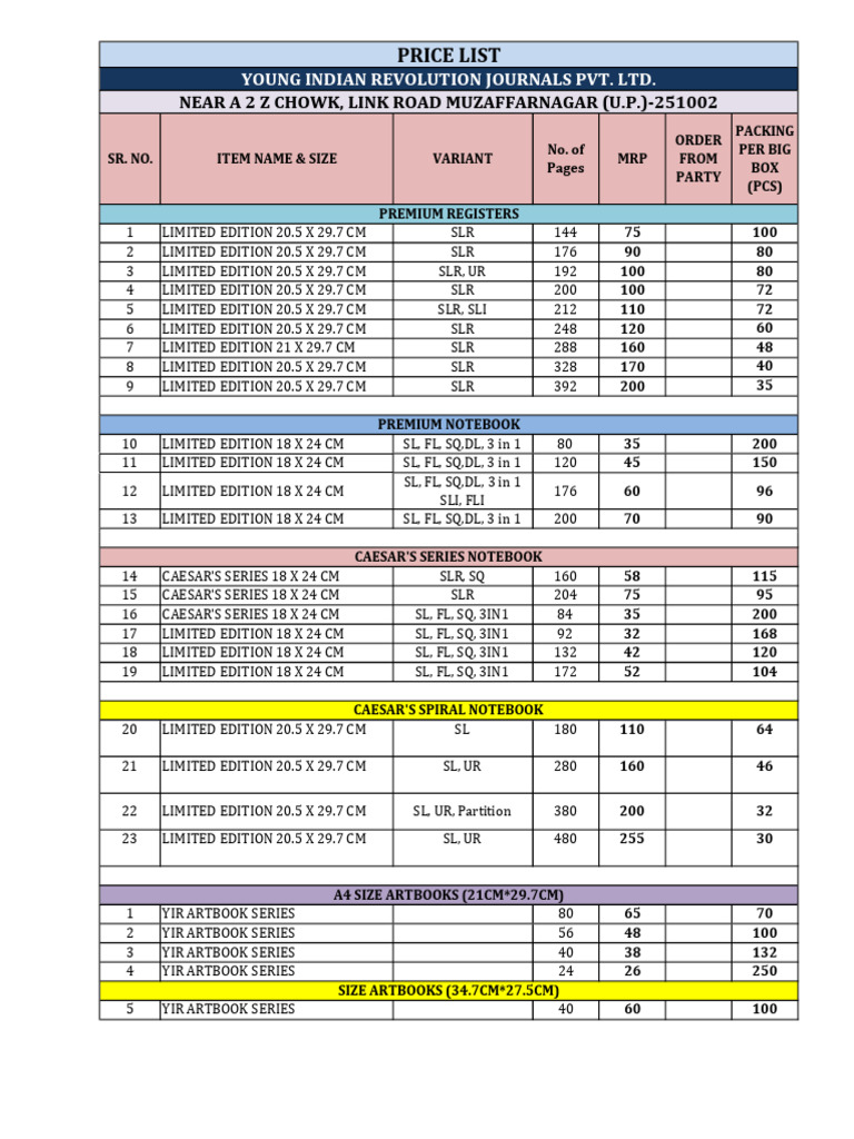 Price List, Updated 2024 | PDF