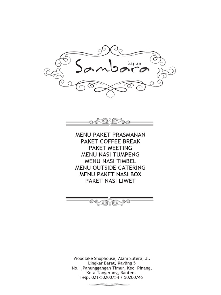 Menu Paketan 2024 Sambara Alam Sutera 1 | PDF