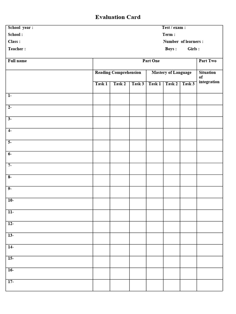 Evaluation Card | PDF