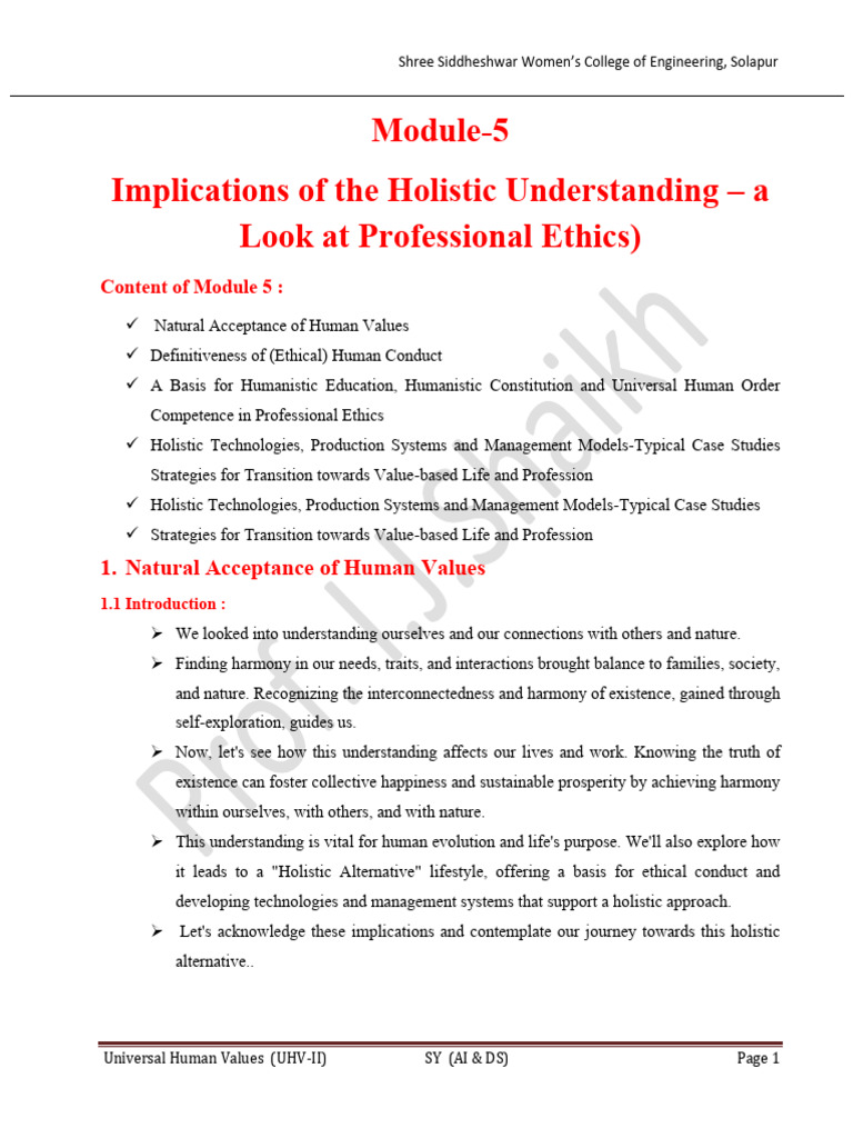 Module 5 - Implications of The Holistic Understanding - A Look at Professional Ethics | PDF ...