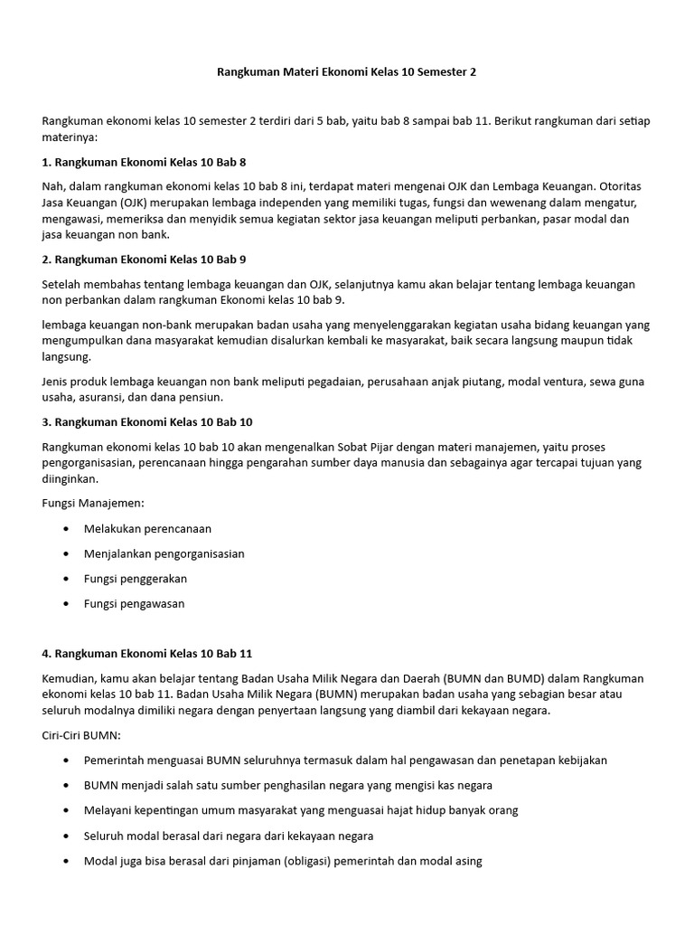 Rangkuman DAN Soal Materi Ekonomi Kelas 10 Semester 2 | PDF | Pengelolaan Keuangan & Uang