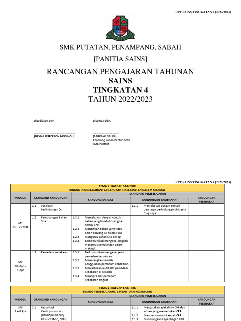 2022 RPT KSSM Sains T4 | PDF