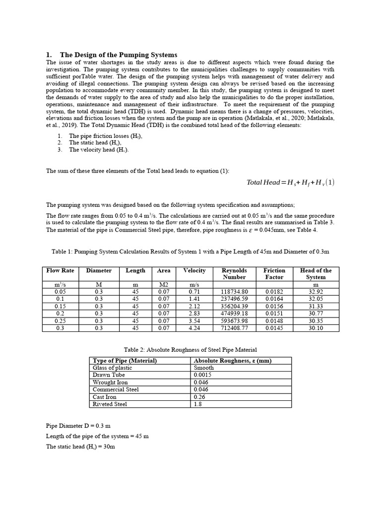 Pumping System Design for Water Supply | PDF | Reynolds Number | Pump