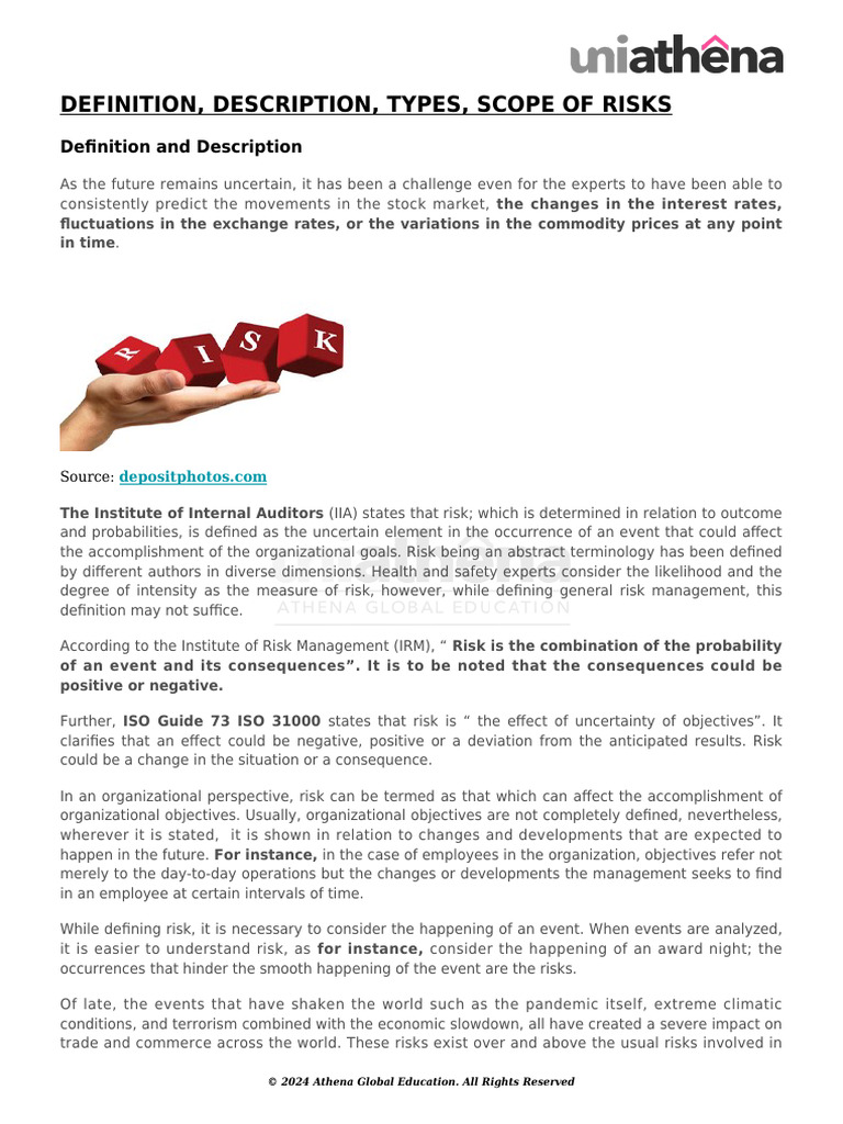 Definitions, Descriptions, Types & Scope of Risks | PDF | Risk | Risk ...