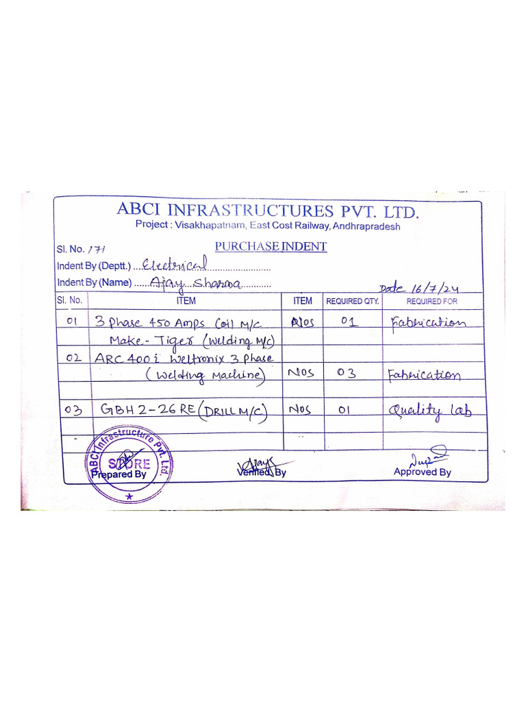 Purchase Indent | PDF