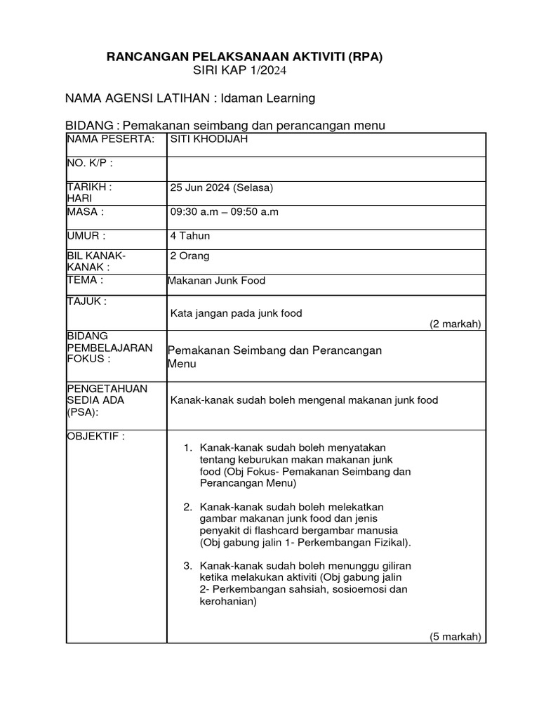 Rpa Pemakanan Seimbang Dan Perancangan Menu | PDF