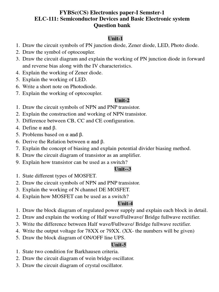 Question Bank - Semiconductor Devices - Semester - 1 | PDF | Bipolar ...