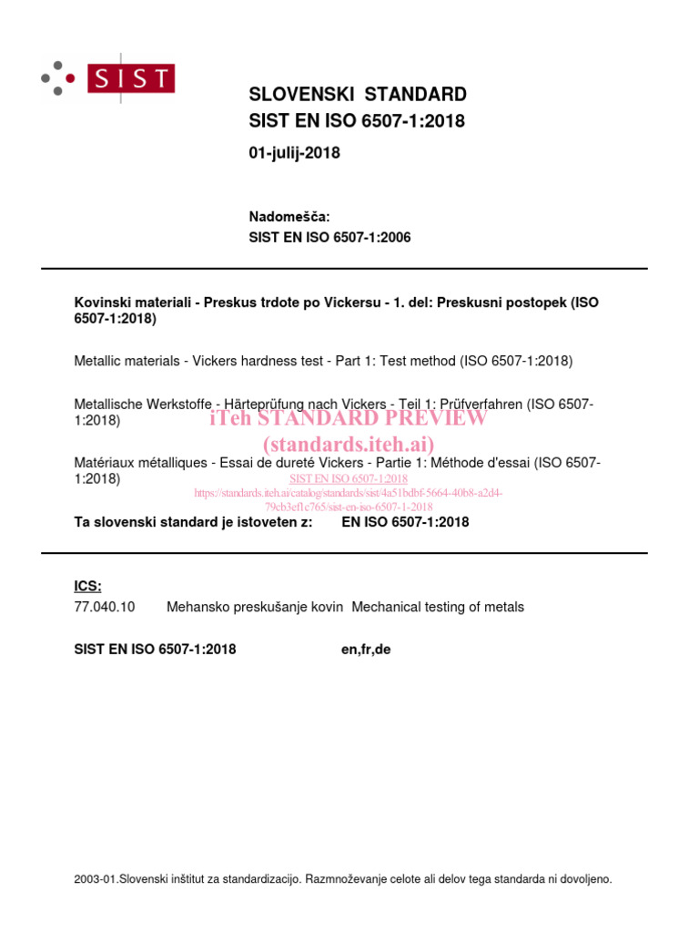 Sist en Iso 6507 1 2018 | PDF | International Organization For ...