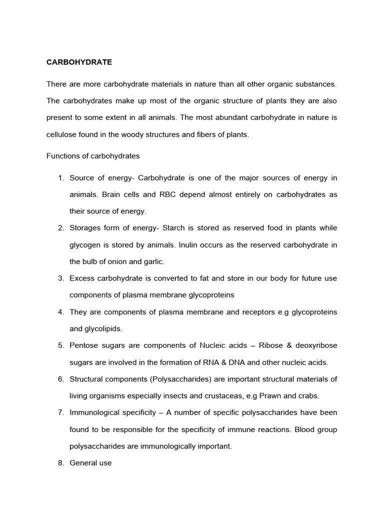 Carbohydrates Note | PDF | Carbohydrates | Glucose