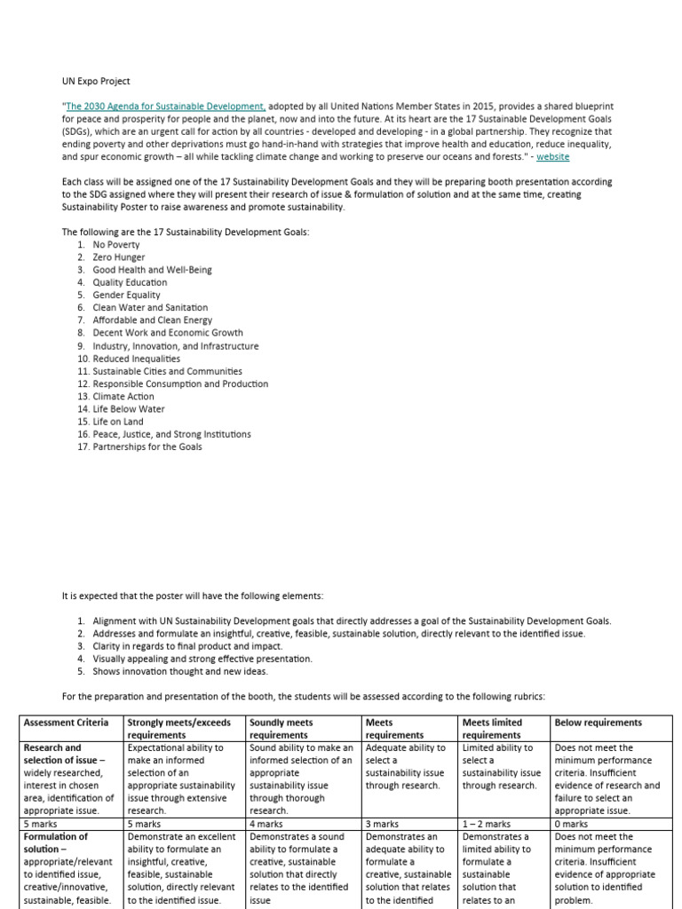 UN Expo Rubrics | PDF | Sustainability | Economy And The Environment
