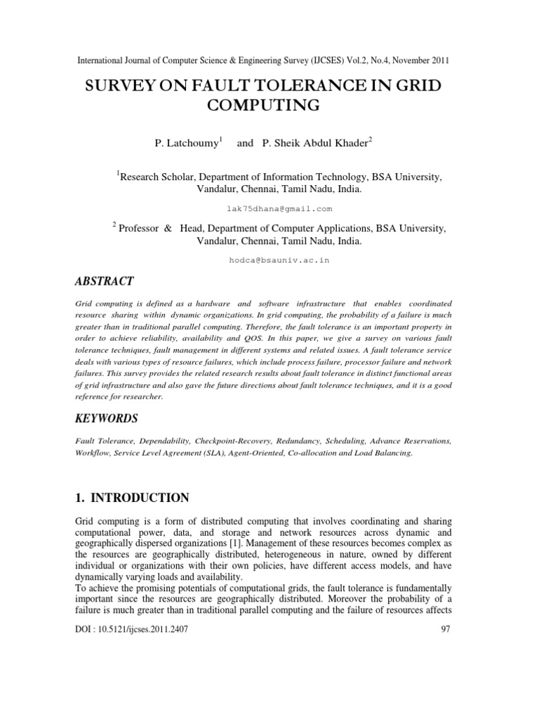 Survey ON Fault Tolerance IN Grid Computing: P. Latchoumy and P. Sheik Abdul Khader | PDF ...