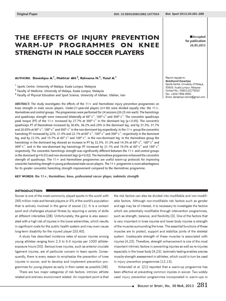 Daneshjoo Et Al. 2013 | PDF | Knee | Effect Size
