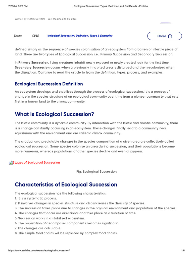 Ecological Succession - Types, Definition and Get Details - Embibe ...