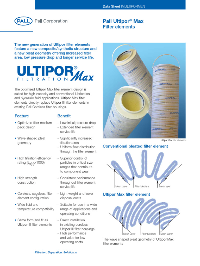 Pall Filter Ultipor Max Series - Data Sheet | PDF | Filtration | Viscosity