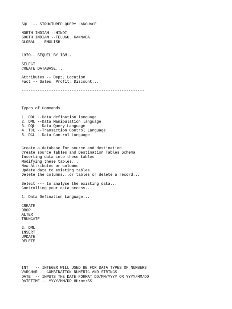 SQL DDL, DML | PDF | Information Technology Management | Data Management