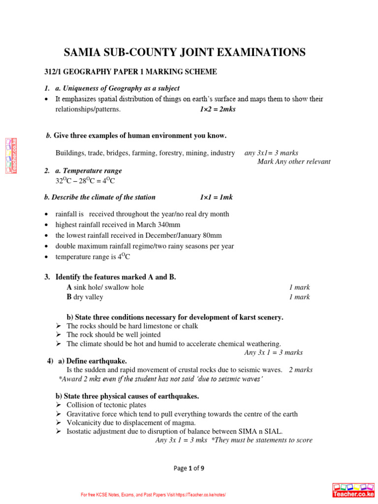 2022 Samia Mock Geography Pp1 Ms | PDF | Glacier | Soil