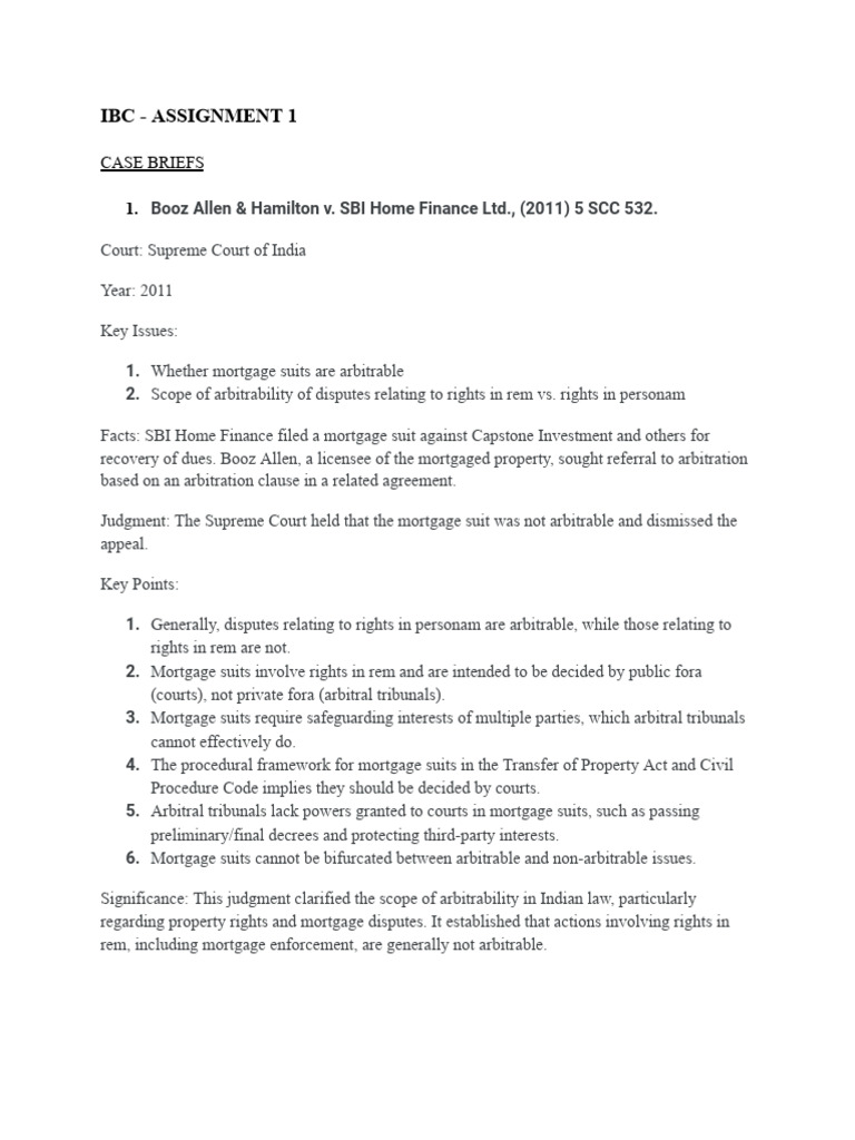 IBC - ASSIGNMENT 1 | PDF | Arbitration | Lawsuit