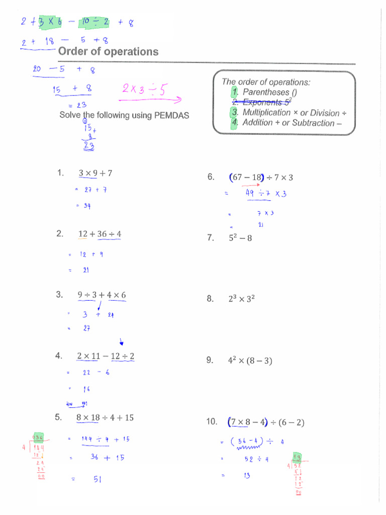 Order of Operations With Fractions and Mixed Numbers Worksheet | PDF
