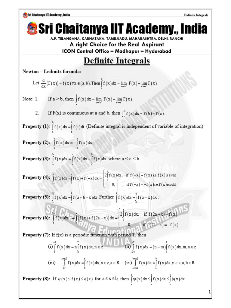 Definite Integrals | PDF | Calculus | Mathematical Analysis