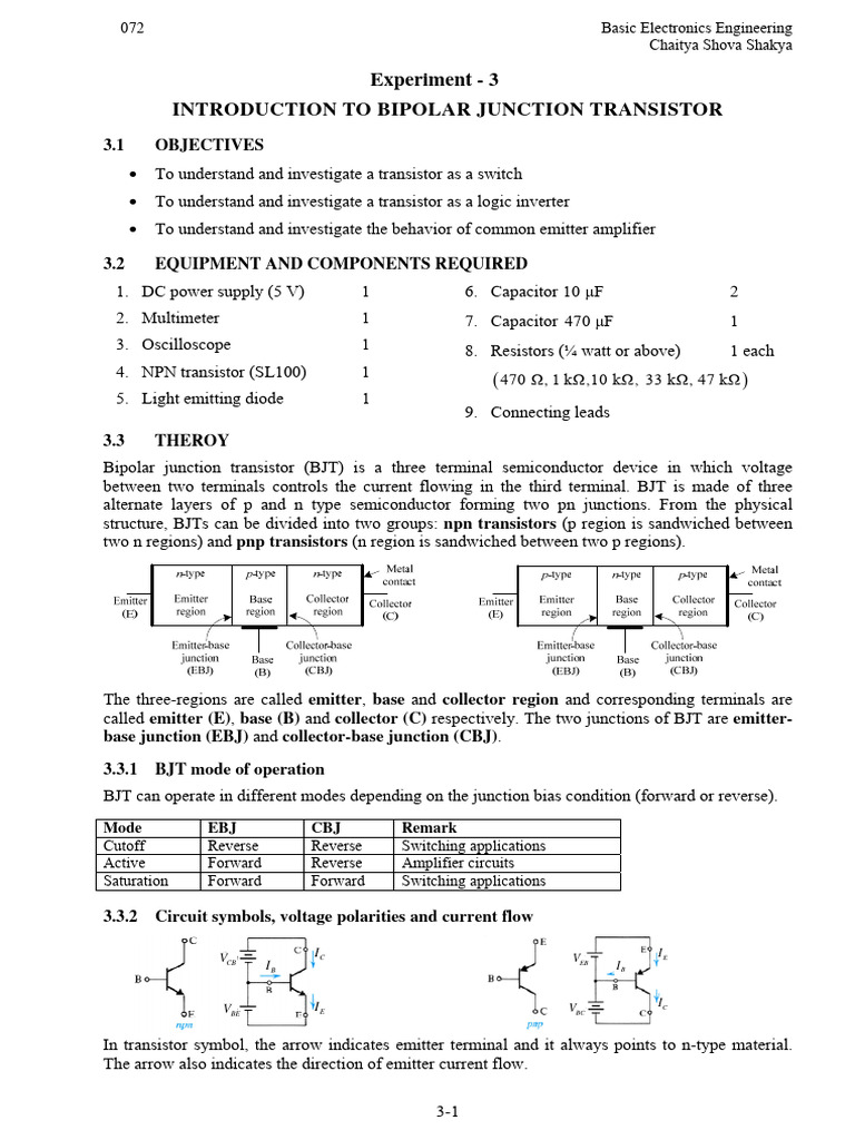 073BEE Lab Sheet 3 | PDF | Bipolar Junction Transistor | Transistor