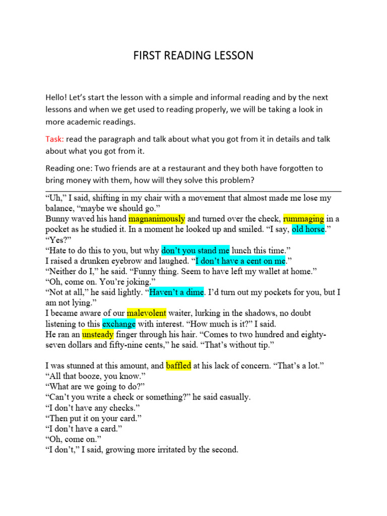 First Lesson of Reading | PDF