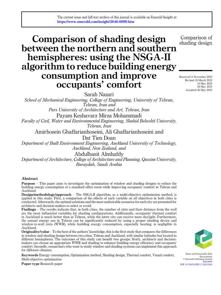 Comparison of Shading Design Between The Northern and Southern Hemispheres Using The NSGA-II ...