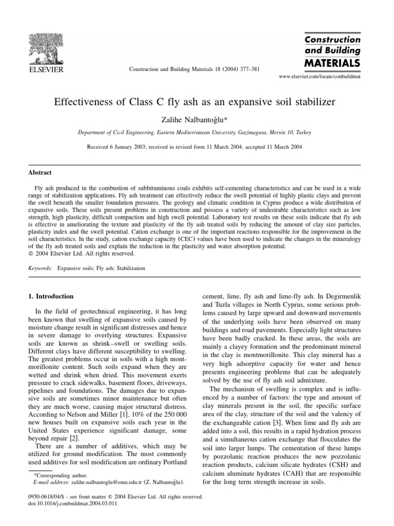 Fly Ash for Expansive Soil Stabilization | PDF | Soil | Clay