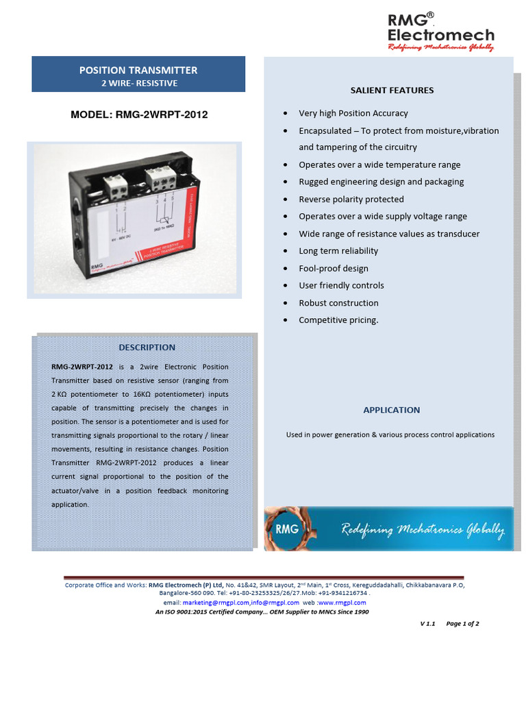 RMG-2WRPT-2012 Position Transmitter | PDF | Electrical Resistance And ...