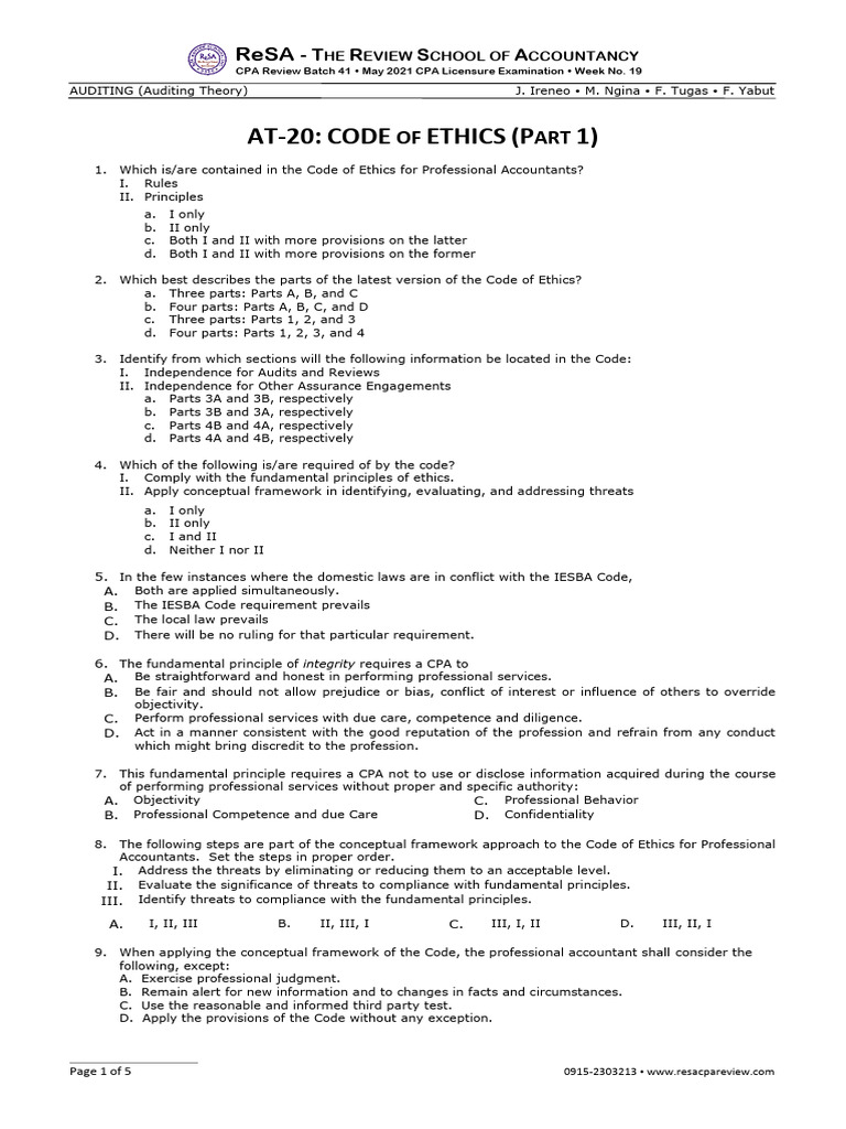 Cpa Ethics Review Key Concepts Pdf Certified Public Accountant Audit